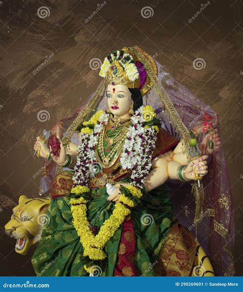 Happy Navratri Template With Hindi Text Shubh Navratri Poster Mata Portrait Red Gradient