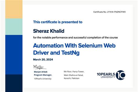 Completed Selenium Webdriver And Testng Certification Sheraz Khalid