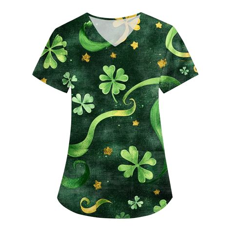 Listha St Patricks Day Scrub Womens Shamrock Graphic Cute Print Scrub