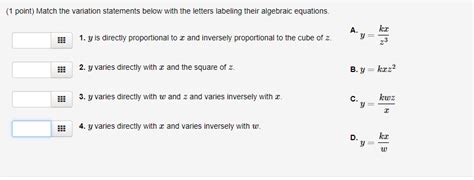 solved 1 point match the variation statements below with