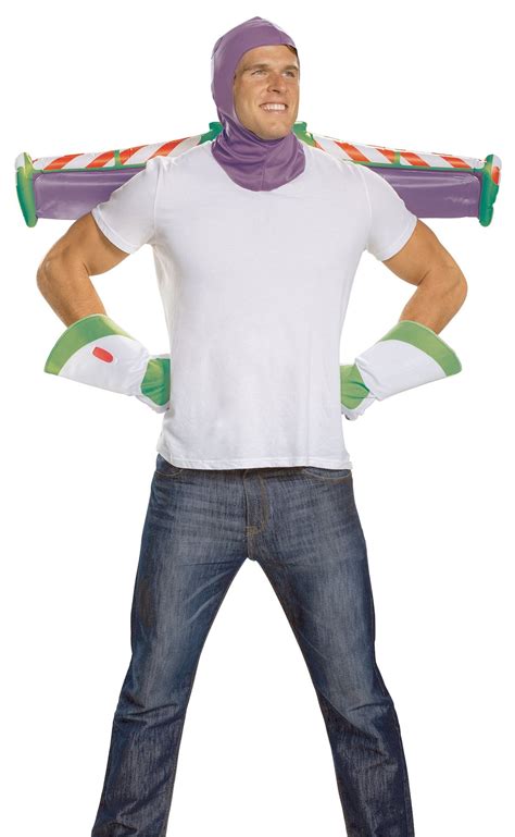Adult Disney Pixar Toy Story Buzz Lightyear Kit With Hood Gloves And Inflatable Jet Pack Purple