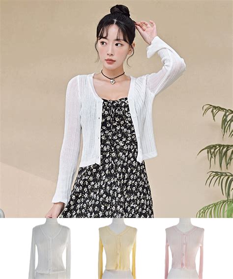 헤링본 💗여름필수템여리가디건💛 여름 긴팔 골지 베이직 숏 크롭 가디건 페미닌 커버업 원피스 나시 시스루 비치웨어 하니가디건 Sh149