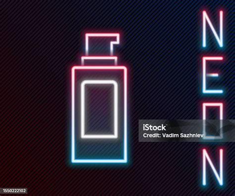 빛나는 네온 라인 스프레이 헤어 스프레이수있습니다 데오도란트 검은 배경에 고립 된 발한 방지 아이콘 다채로운 개요 개념 벡터 3차원 형태에 대한 스톡 벡터 아트 및 기타