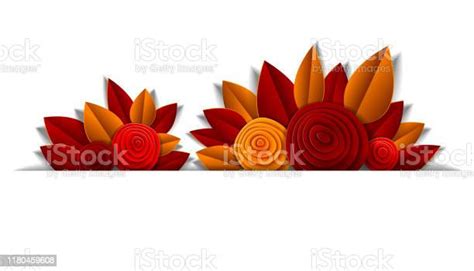 가을 꽃과 나뭇잎 종이 컷 스타일 디자인 요소 텍스트 복사 공간 벡터 꽃 그림과 배경 결혼식 초대장 또는 낭만적 인 인사말 카드 0명에 대한 스톡 벡터 아트 및 기타 이미지