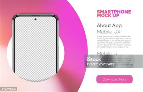 현실적인 새 휴대 전화의 모형입니다 벡터 스마트폰 프레임리스 투명 빈 화면 전면 보기 원 인포그래픽 프리젠테이션 또는 Ui 디자인 인터페이스 실물 모형에 대한 스톡 벡터