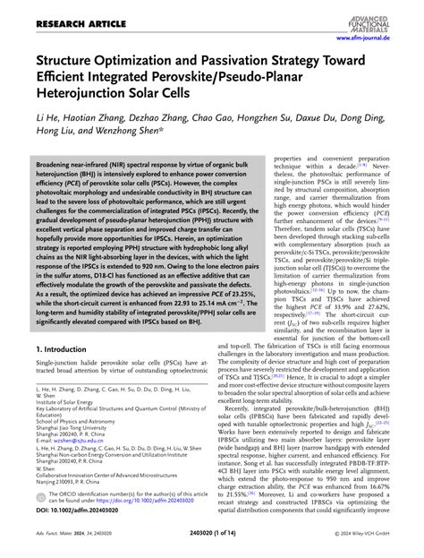 Structure Optimization And Passivation Strategy Toward Efficient Integrated Perovskitepseudo