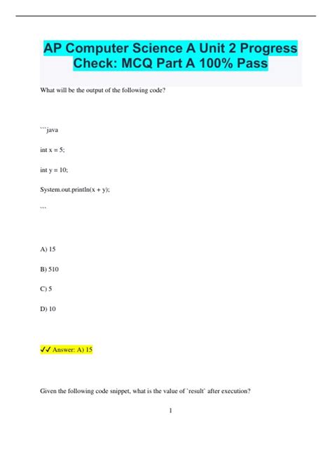 ap computer science a unit 2 progress check mcq part a 100 pass ap computer science a