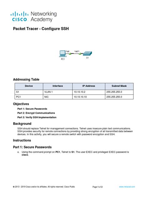 Packet Tracer Configure Ssh Addressing Table Pdf Key