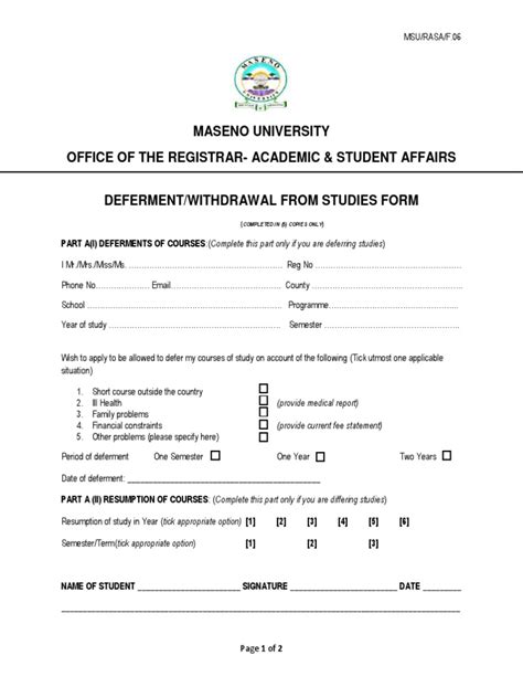 Deferment Form Maseno University Pdf Pdf Business