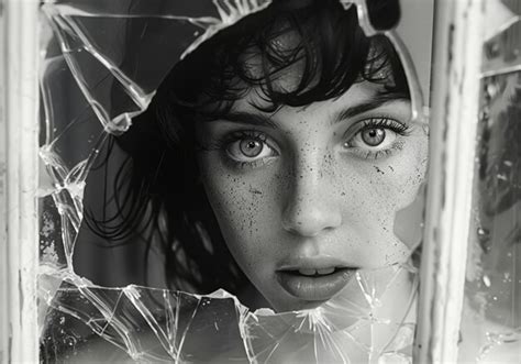 Beautiful Woman Behind Broken Glass Ai Generated Premium Ai Generated
