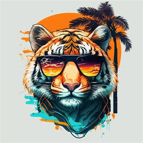 Ilustración de un adorable tigre con gafas de sol Foto Premium