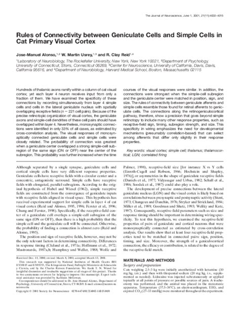 Pdf Rules Of Connectivity Between Geniculate Cells And Simple Cells
