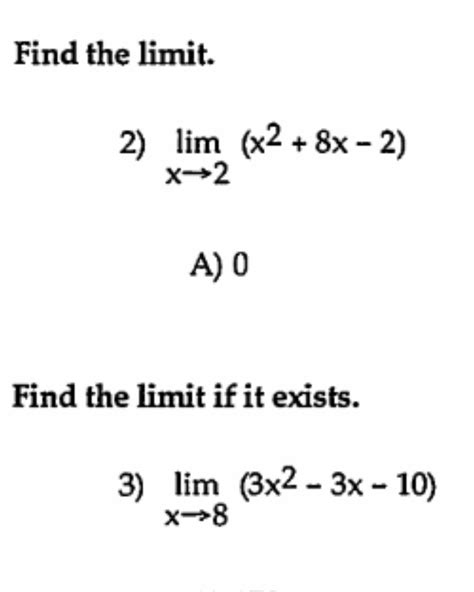 Solved Find The Limitlimx→2x28x 2a 0find The Limit If