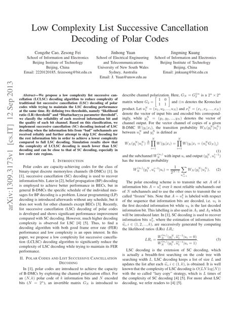 Pdf Low Complexity List Successive Cancellation Decoding Of Polar Codes