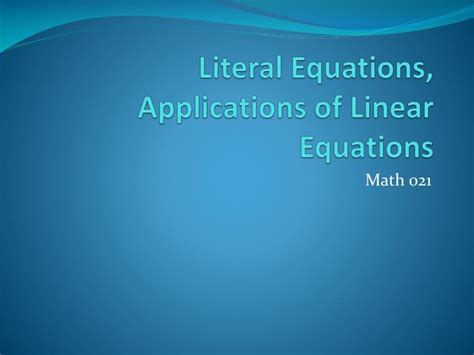 PPT Literal Equations Applications Of Linear Equations PowerPoint Presentation ID