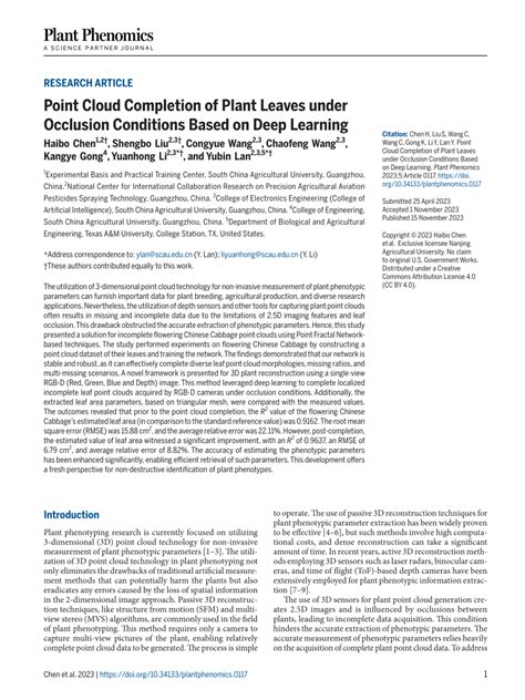 Pdf Point Cloud Completion Of Plant Leaves Under Occlusion Conditions Based On Deep Learning
