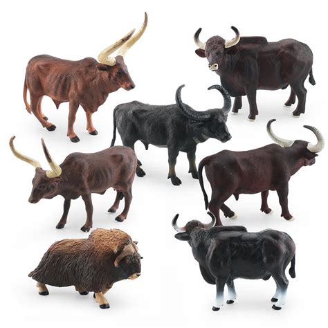 Fairnull Cattle Figurine Realistic Water Buffalos Bull Cow Muskox Miniature Solid Model Early ...