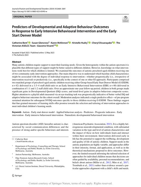 pdf predictors of developmental and adaptive behaviour outcomes in