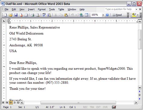 Working With Microsoft Office Word 2003 S XML