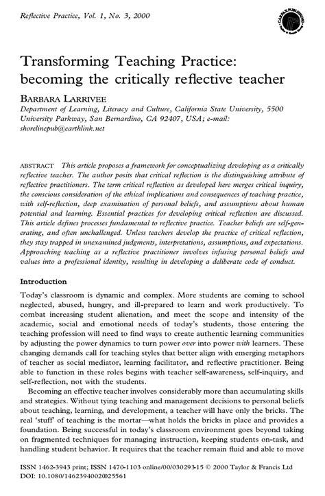 Pdf Transforming Teaching Practice Becoming The Critically