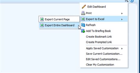 Obiee In Il Obiee Adding Export Entire Dashboard To Excel Link To Dashboard
