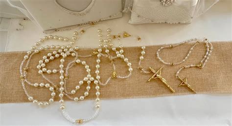 Wedding Lasso And Matching Rosary Combo Classic Ivory Pearl And Crystals