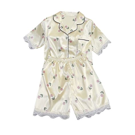 Lovskoo Womens 2024 Summer Two Piece Lounge Set Lace Silk Satin