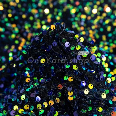Iridescent Starry 5mm Sequins All Over Velvet Fabric Oneyard