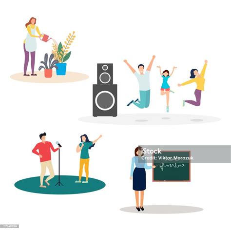 창조적 인 직업 취미 예술가 화가 조각가 장식 창작 노동자 벡터 문자 가공의 인물에 대한 스톡 벡터 아트 및 기타 이미지