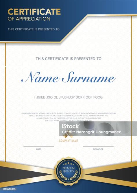 고급스럽고 현대적인 스타일의 벡터 이미지가있는 졸업장 템플릿 파란색과 골드 색상은 감사에 적합합니다 벡터 그림입니다 0명에 대한 스톡 벡터 아트 및 기타 이미지 Istock