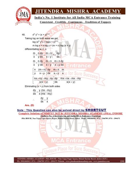Nimcet 2022 Solution Jitendra Mishra Academy Indore Mp