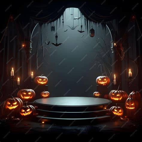 Premium Photo Spooky Halloween Stage With Circular Podium Center