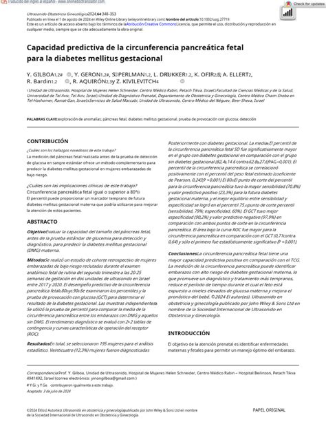 Ultrasound In Obstet Gyne 2024 Gilboa Predictive Capacity Of Fetal Pancreatic