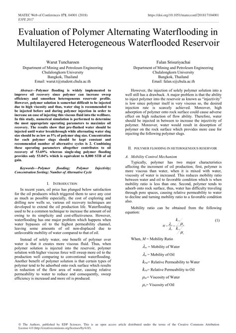 Pdf Evaluation Of Polymer Alternating Waterflooding In Multilayered Heterogeneous Waterflooded