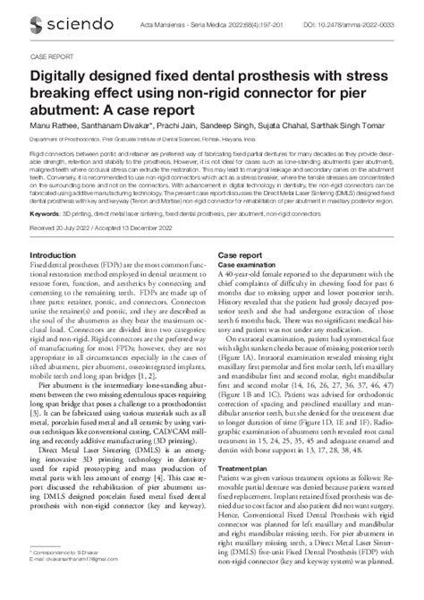 Pdf Digitally Designed Fixed Dental Prosthesis With Stress Breaking Effect Using Non Rigid
