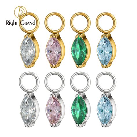Right Grand ASTM F136 Titanium Cubic Zirconia Marquise Charm For Lobe