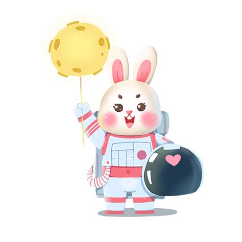 兔年中秋中秋节拟人月兔玉兔兔子 宇航员