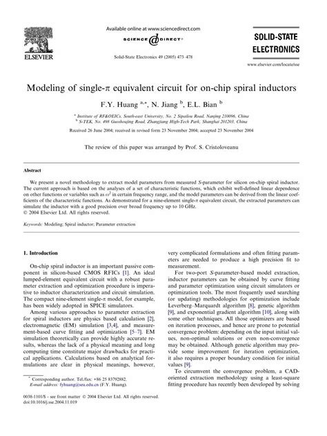 Pdf Modeling Of Single π Equivalent Circuit For On Chip Spiral Inductors Dokumentips