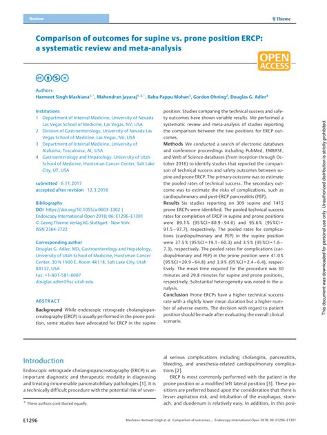 Pdf Comparison Of Outcomes For Supine Vs Prone Position Ercp A