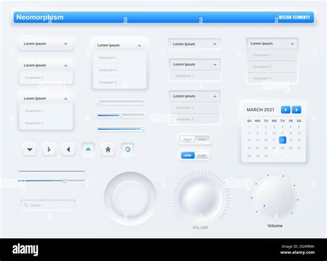 Neumorphic UI User Interface Buttons Search Bars And Switches Vector UX Kit For Mobile
