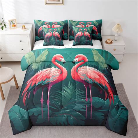 Yst 3d Flamingo Queen Comforter Set 7 Piece Girls Kawaii Red Birds