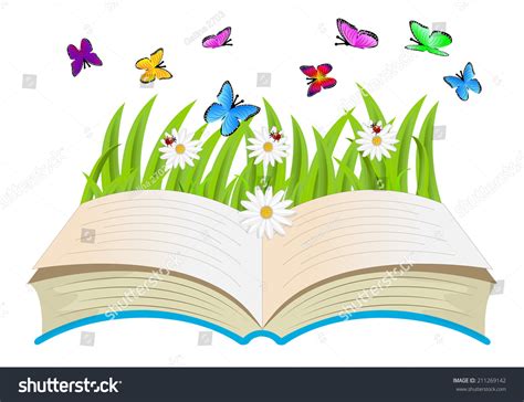 Open Book Flowers Butterfliesvector Illustration Stock Vector Royalty