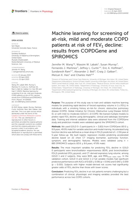pdf machine learning for screening of at risk mild and moderate copd