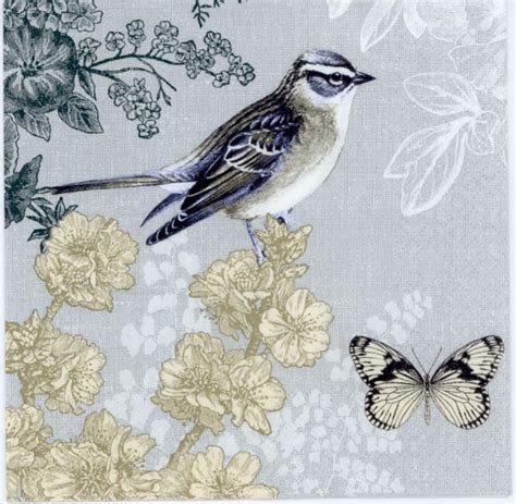 Decoupage Napkins Of Bird And Butterfly In The Quiet Scene Luncheon