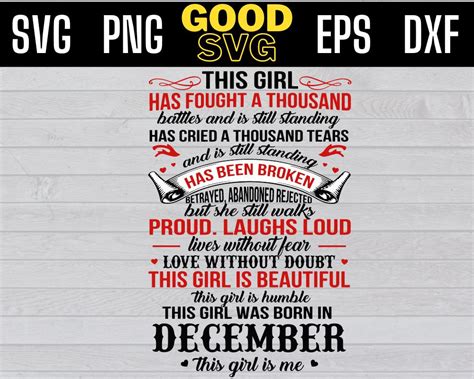 December Girl Svg This Girl Has Fought A Thousand Battles Etsy