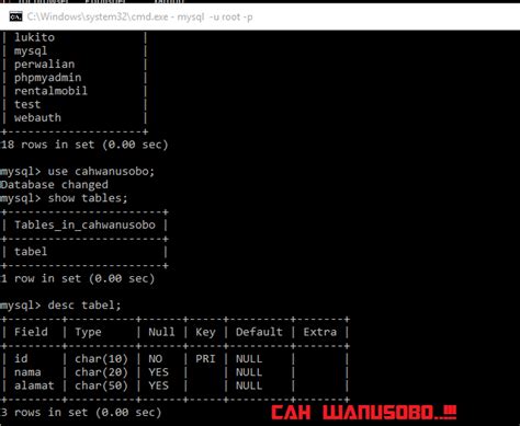 Cara Membuat Database Dan Tabel Sederhana Dengan Cmd Cah Wanusobo