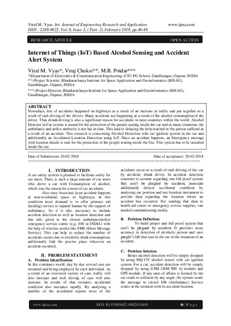 Pdf Internet Of Things Iot Based Alcohol Sensing And Accident Alert