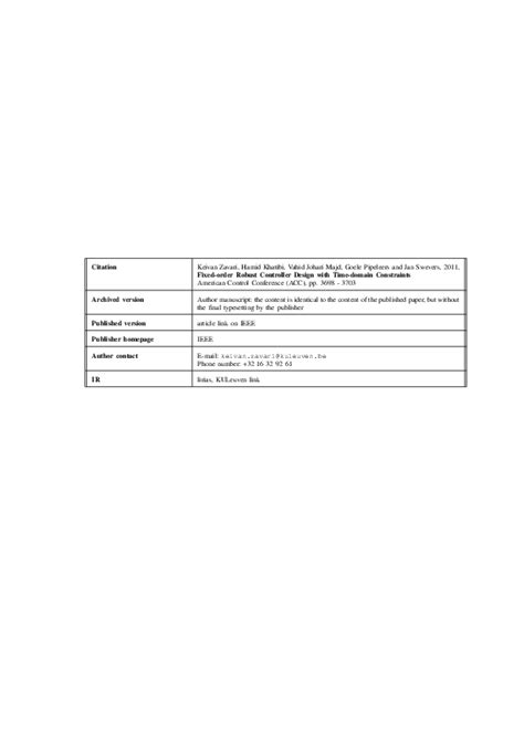 Pdf Fixed Order Robust Controller Design With Time Domain Constraints
