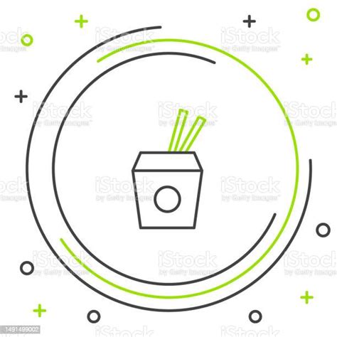 흰색 배경에 고립 된 종이 상자와 젓가락 아이콘에 아시아 국수를 줄 길거리 패스트푸드 한국어 일본어 중국 음식 다채로운 개요