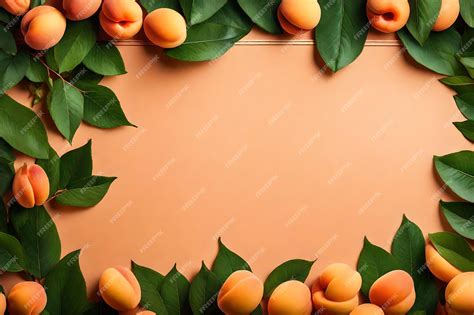 Premium Ai Image Green Leaves Frame Border With Apricot Color Wall